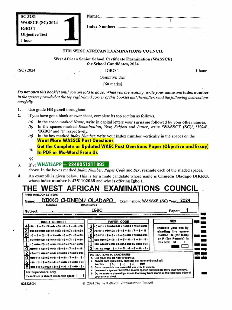 WAEC Igbo Past Questions & Answers 2023 | PDF