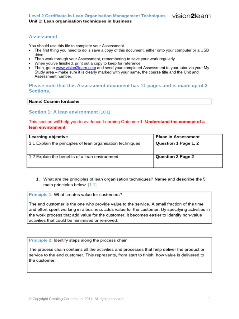 u1-assessment | PDF | Lean Manufacturing | Complaint