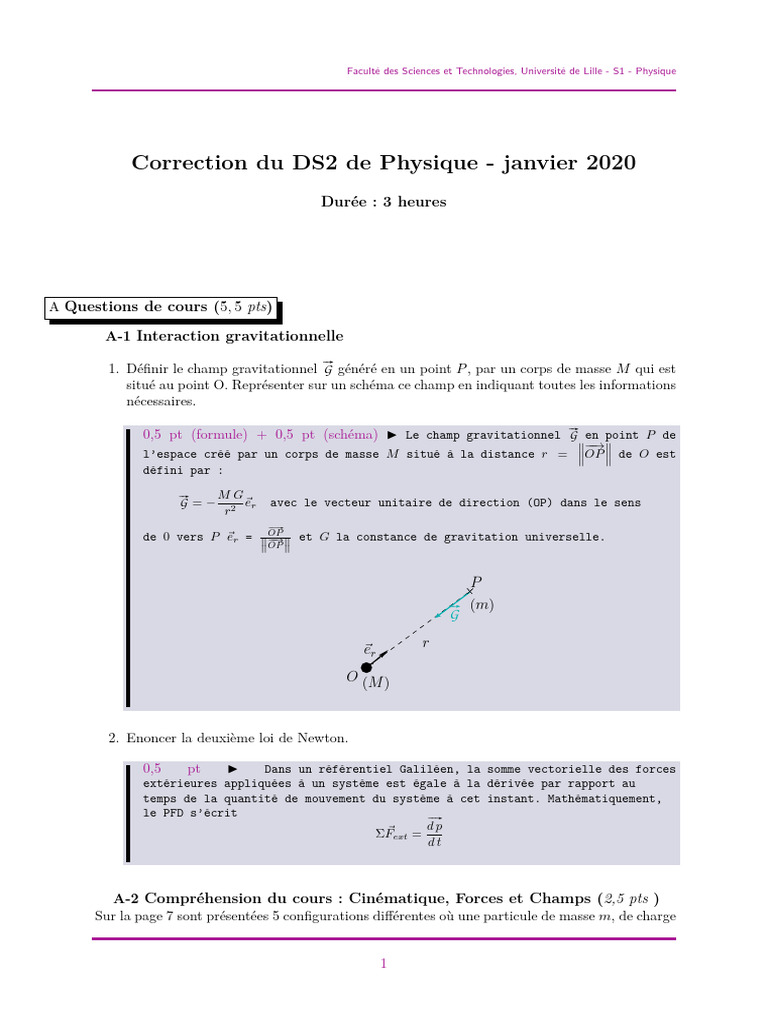 Correction DS2 Physique S1 Université Lille | PDF | Champ (physique ...