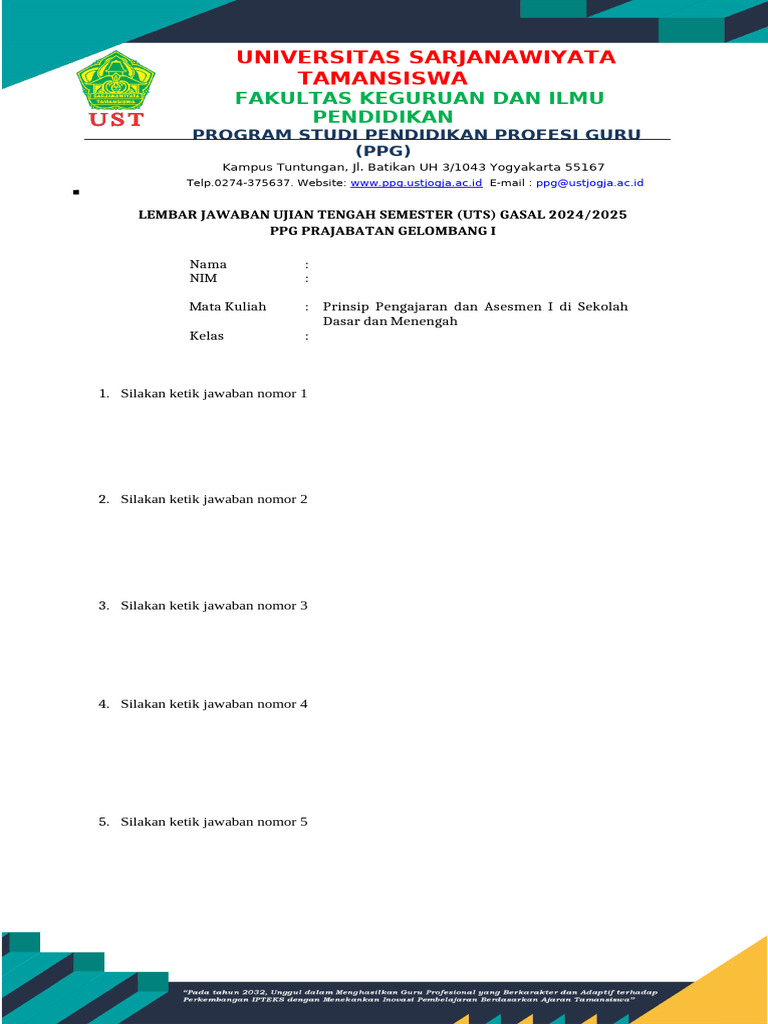 Nama - NIM (Format Lembar Jawaban UTS) | PDF