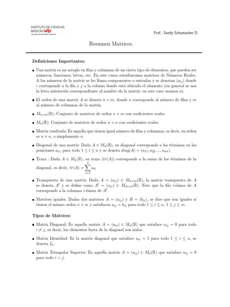 Definiciones y Propiedades de Matrices | PDF | Matriz (Matemáticas ...