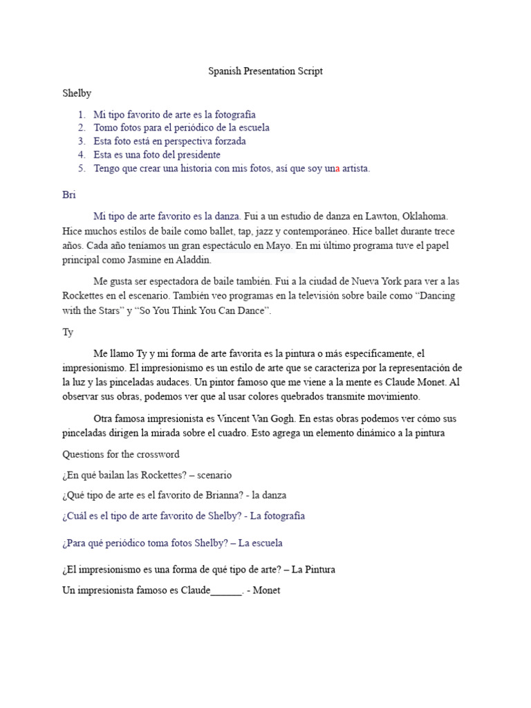 Spanish Presentation Script | PDF