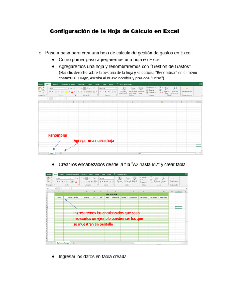 configuracion de hoja de excel | PDF