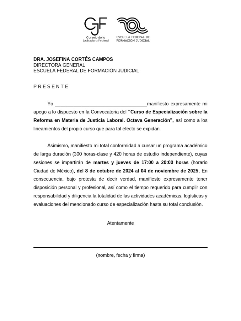 Carta Compromiso Especialidad | PDF