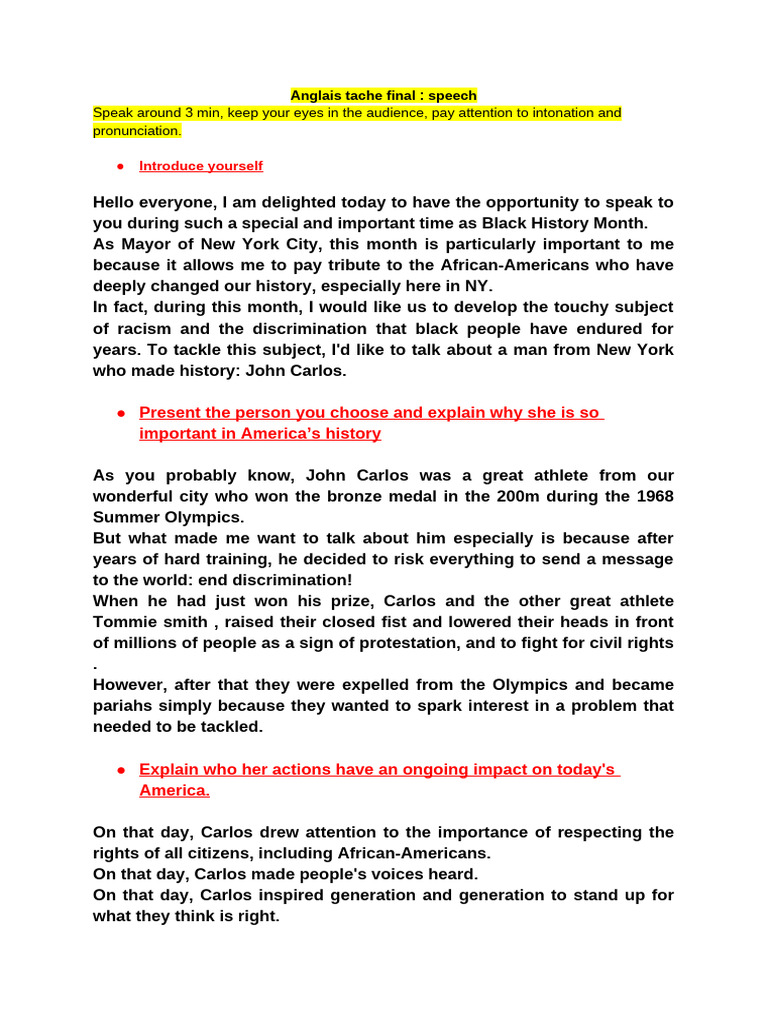 Anglais Tache Final: Speech | PDF