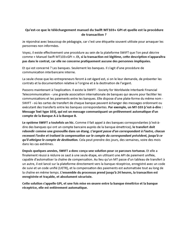 MEMO 1 - Téléchargement Manuel Du Swift MT103+ GPI | PDF | Banques