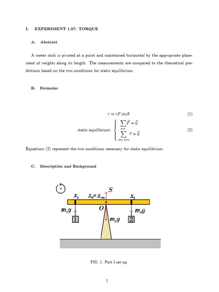 Torque Experiment for Static Equilibrium | PDF | Metre | Torque