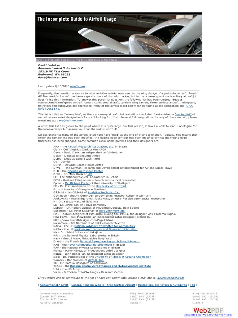 Aircraft - Airfoil Guide-Liste Des Profils NACA de Beaucoup D'avions ...
