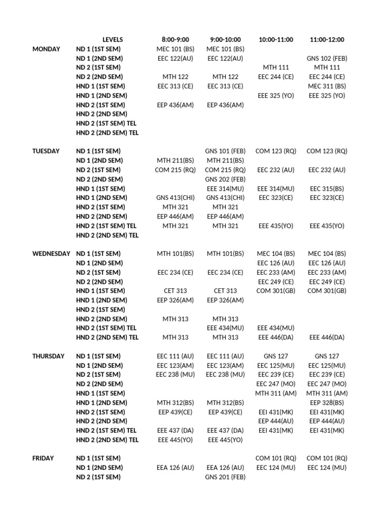 Timetable (1) 2 | PDF