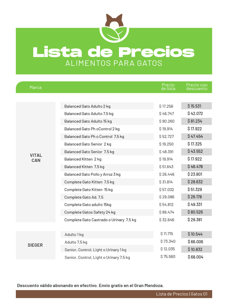 Lista de Precios de Alimentos para Gatos | PDF