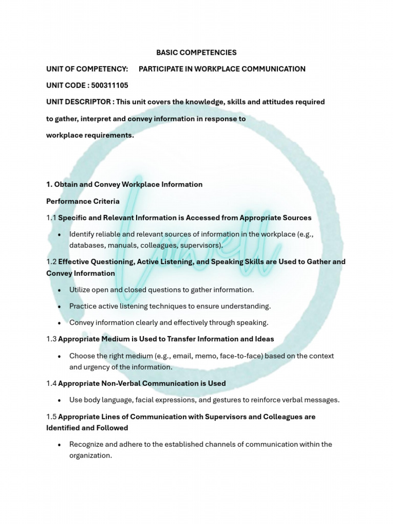 1 BC Participate in Workplace Communication | PDF | Communication ...