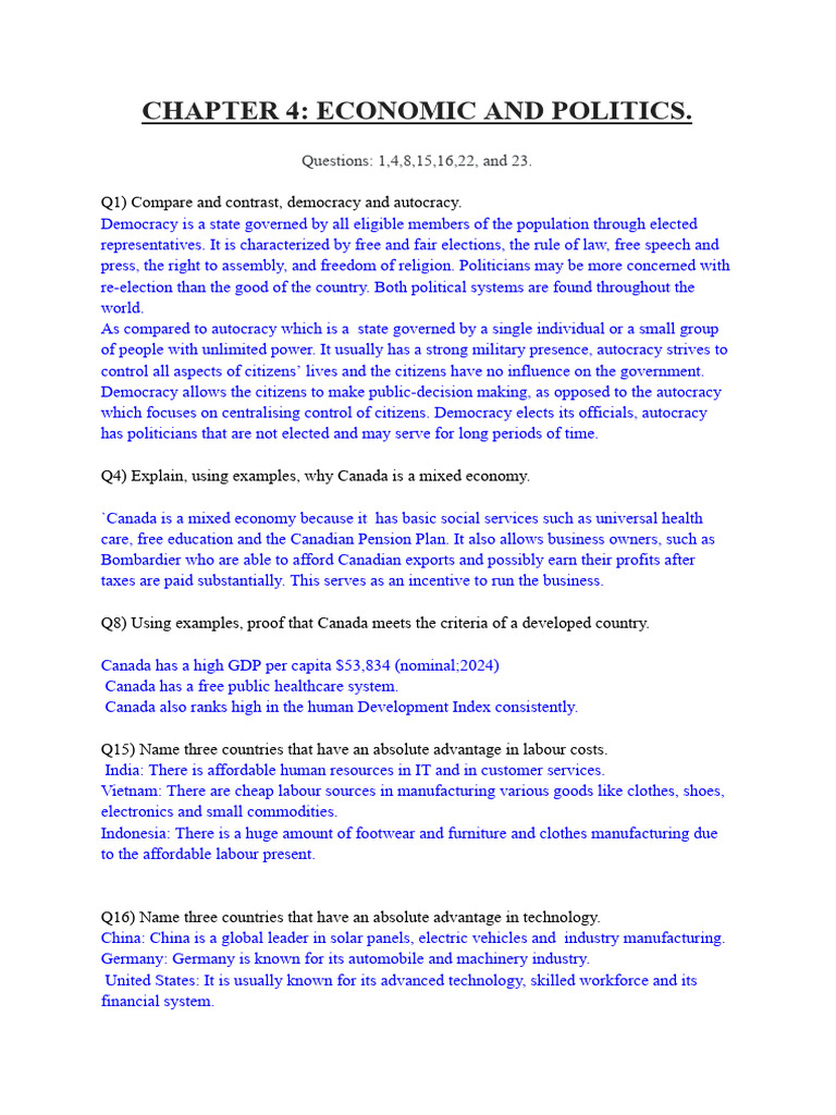 bbb4m - Chapter 4 - Ecnomic and Politics. | PDF | Opportunity Cost | Democracy