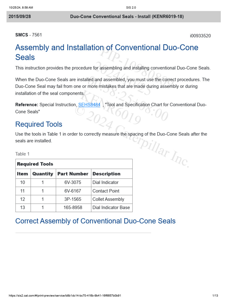 Duo-Cone Conventional Seals - Install (KENR6019-18) | PDF | Liquids ...