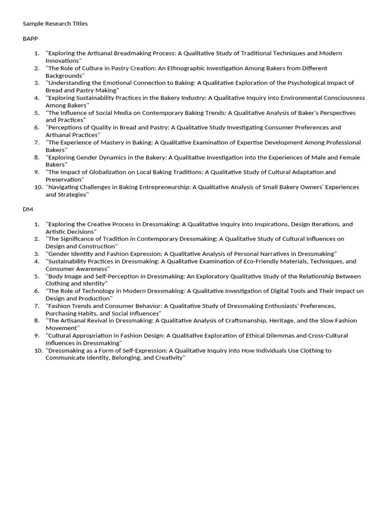 Sample Research Titles PDF | PDF | Qualitative Research | Fashion