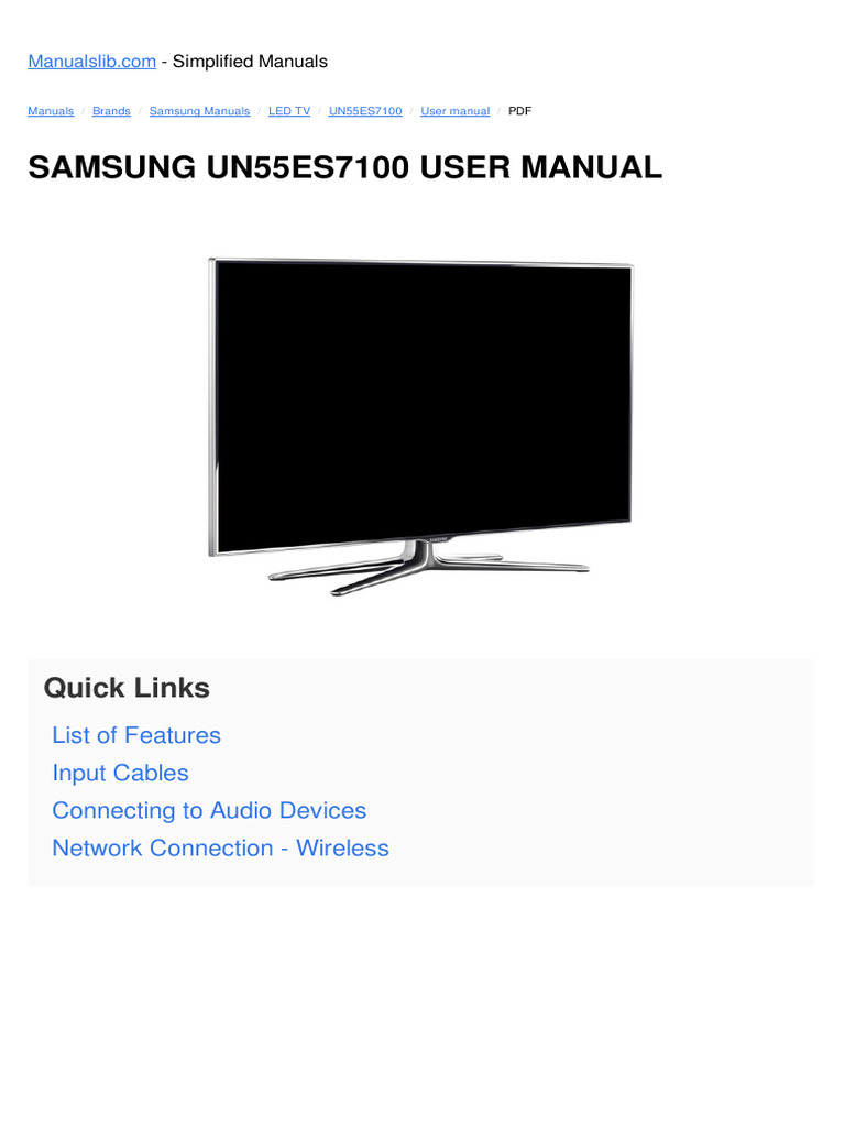 Samsung UN55ES7100 TV Manual | PDF | Hdmi | Menu (Computing)