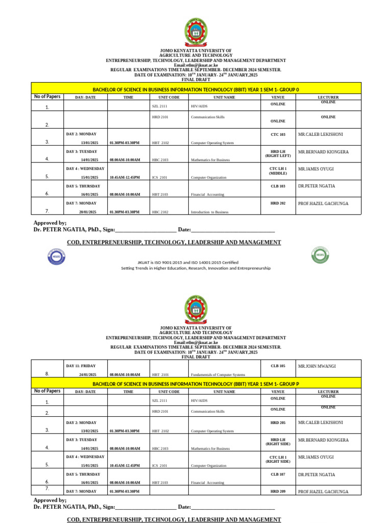 BBIT January 2025 Regular Exams TT 02-01.DocxJ | PDF | Business