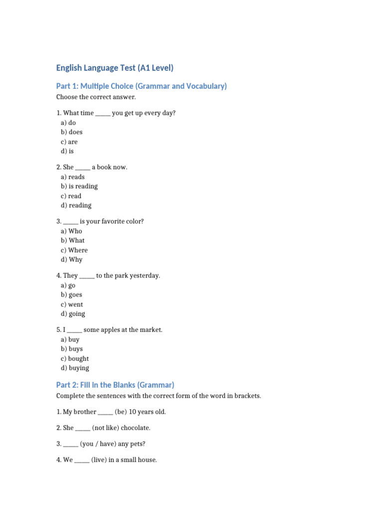 English_Test_A1_Level | PDF