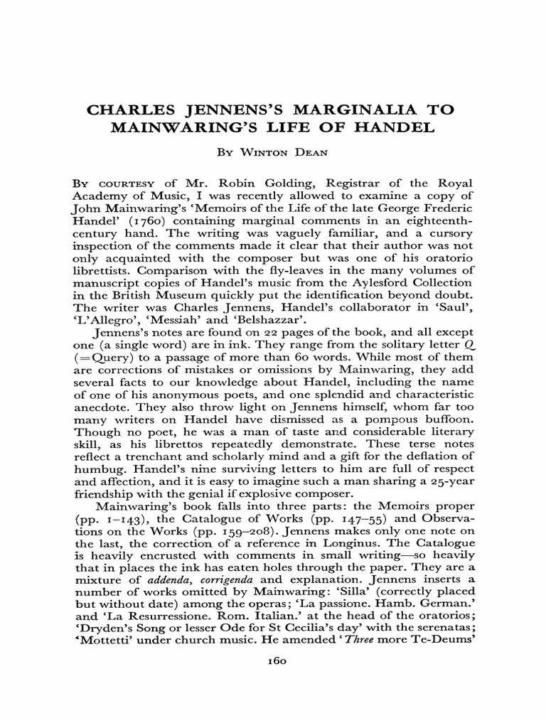 Jennens's Insights on Handel's Life | PDF | George Frideric Handel ...