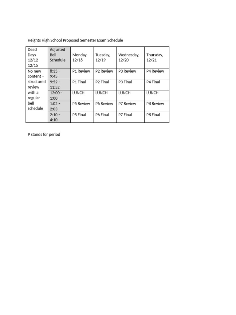 Proposed Semester Exam Schedule | PDF