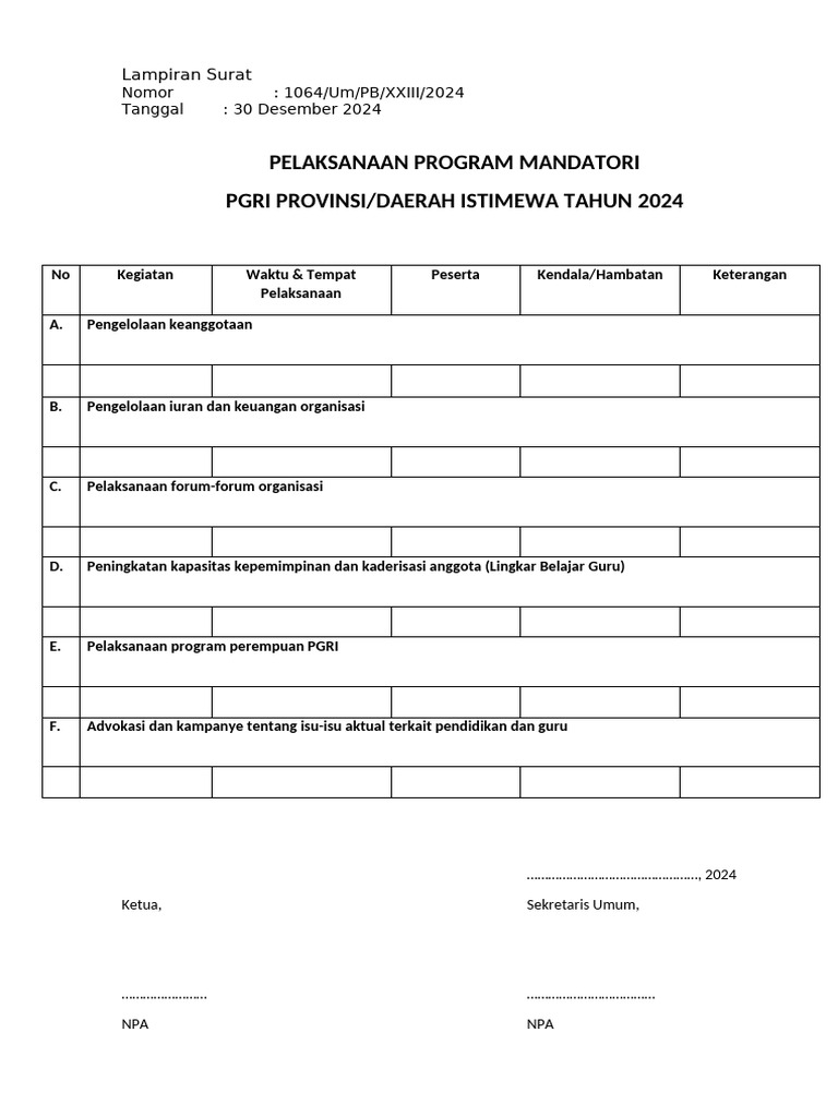 Lampiran Surat PB PGRI 1046-Und-Konkernas I PGRI | PDF