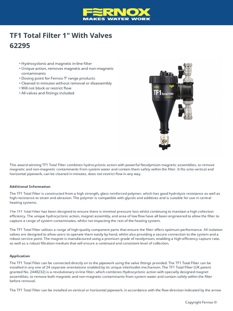 TF1 Total Filter: Hydrocyclonic Filtration | PDF | Filtration | Valve