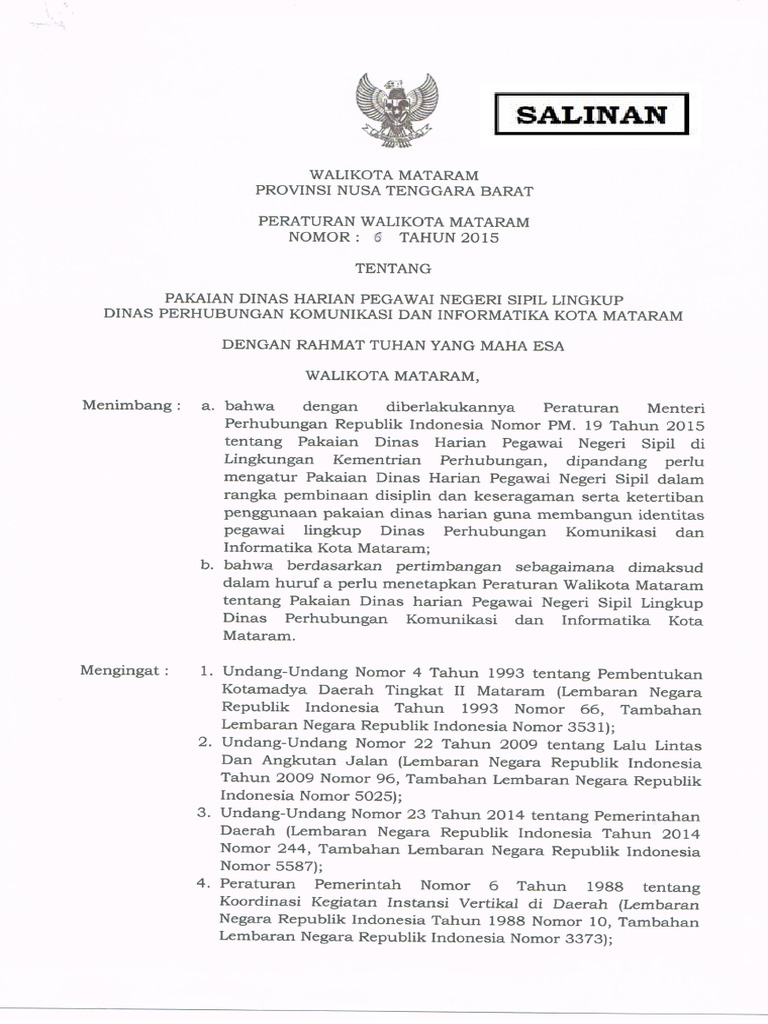 Perwal Nomor 6 Tahun 2015 | PDF