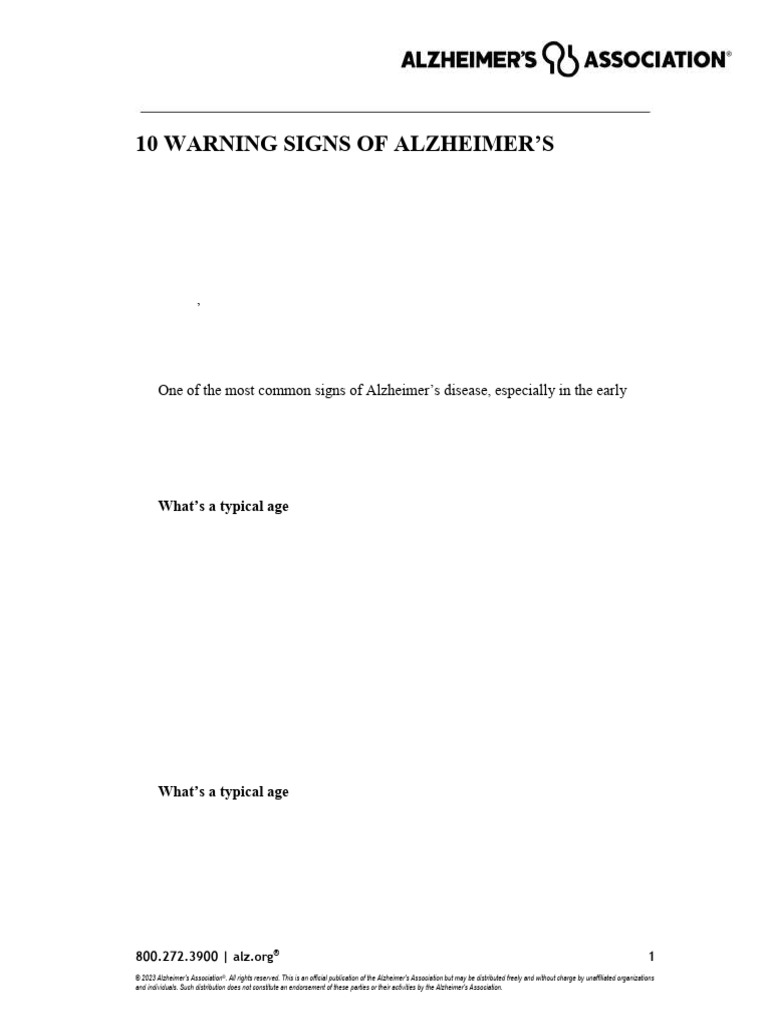 alzheimers-dementia-10-warning-signs-worksheet | PDF | Alzheimer's ...