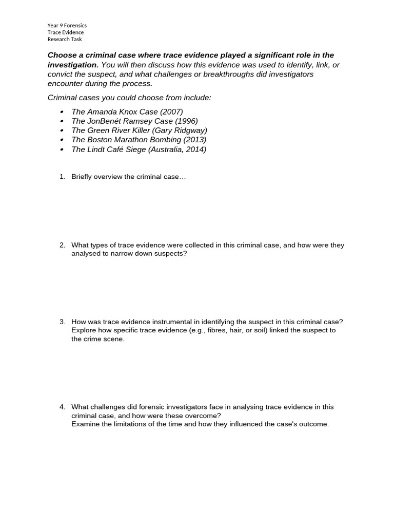 Trace Evidence Research Task | PDF