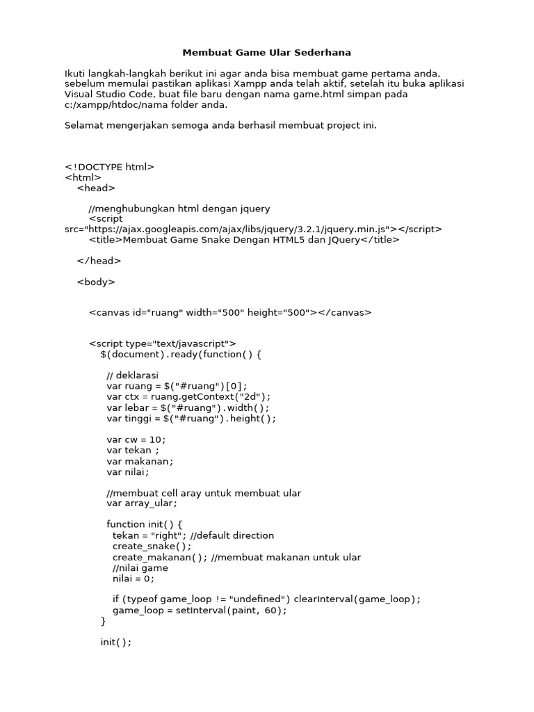 Membuat Game Ular Sederhana | PDF