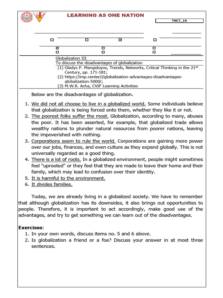TNCT LAS 14 Globalization III | PDF | Globalization