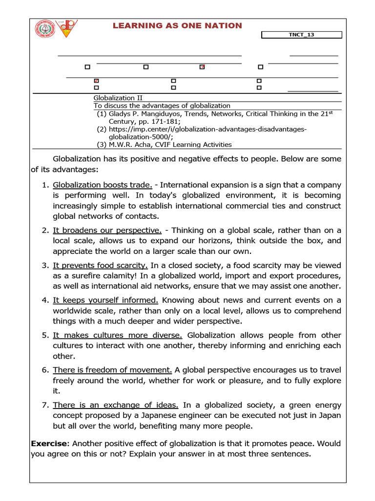 TNCT LAS 13 Globalization II | PDF | Globalization