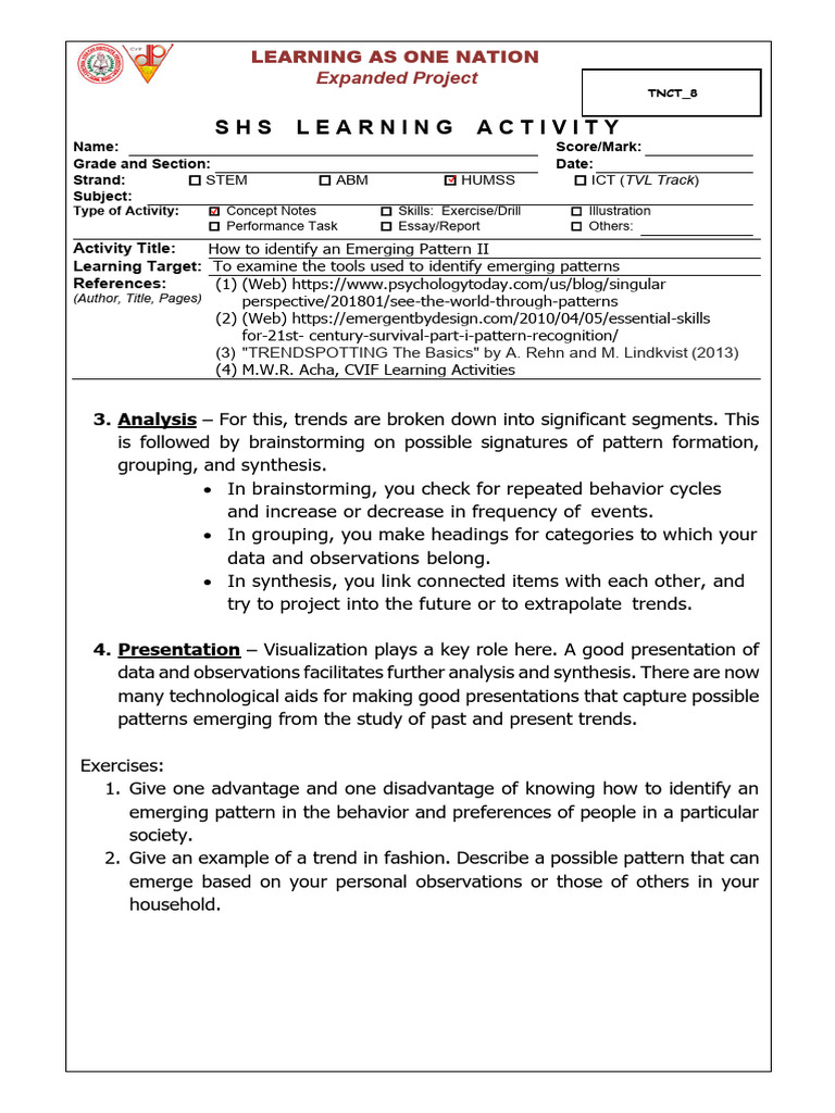 TNCT LAS 8 How to identify an Emerging Pattern II | PDF | Psychology ...