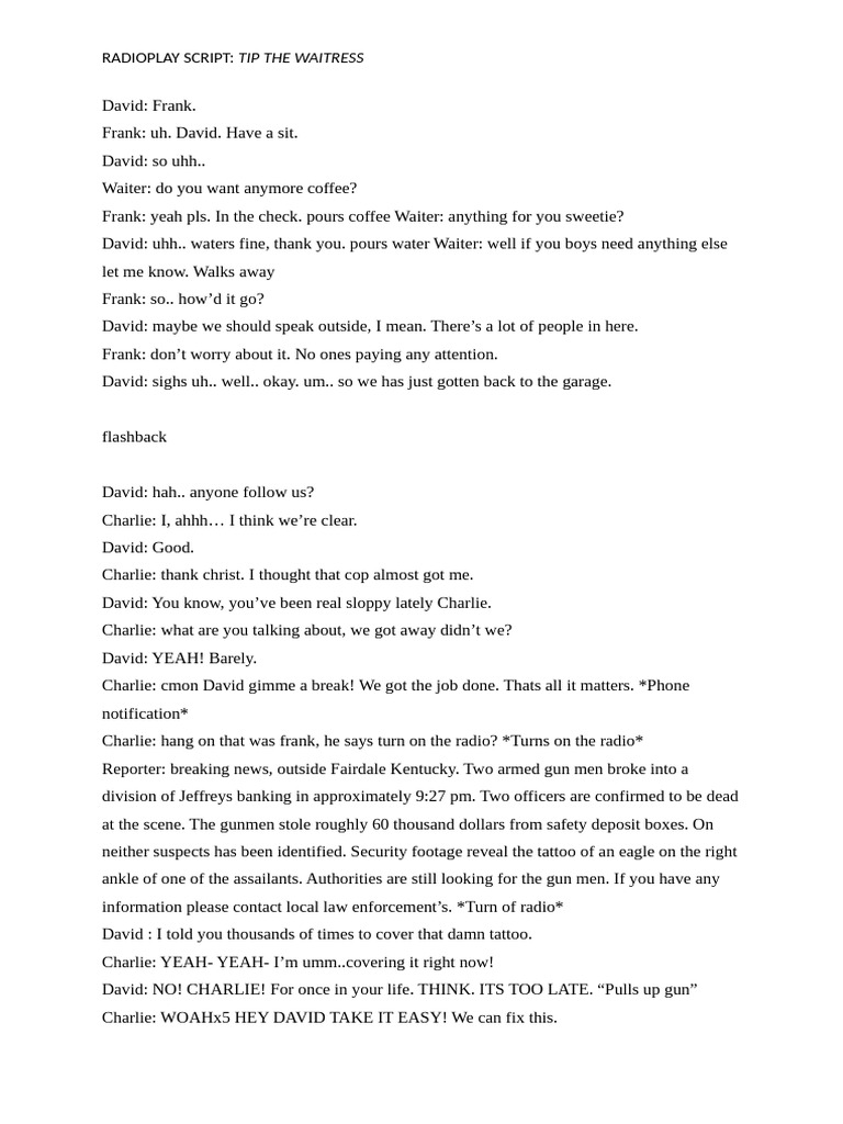 SCript Radioplay Tip The Waitress | PDF
