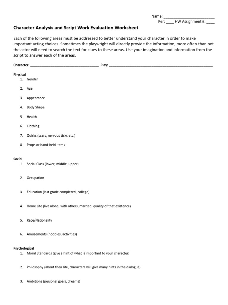 Character Analysis Worksheet | PDF