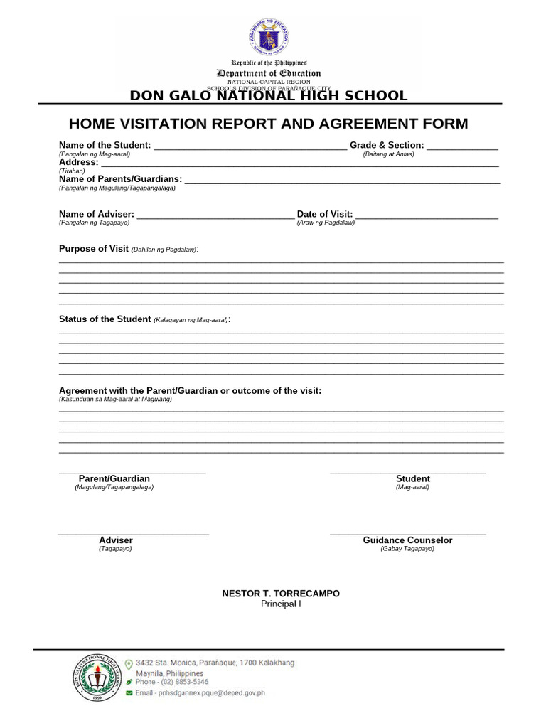 Home Visit Report and Kasunduan | PDF