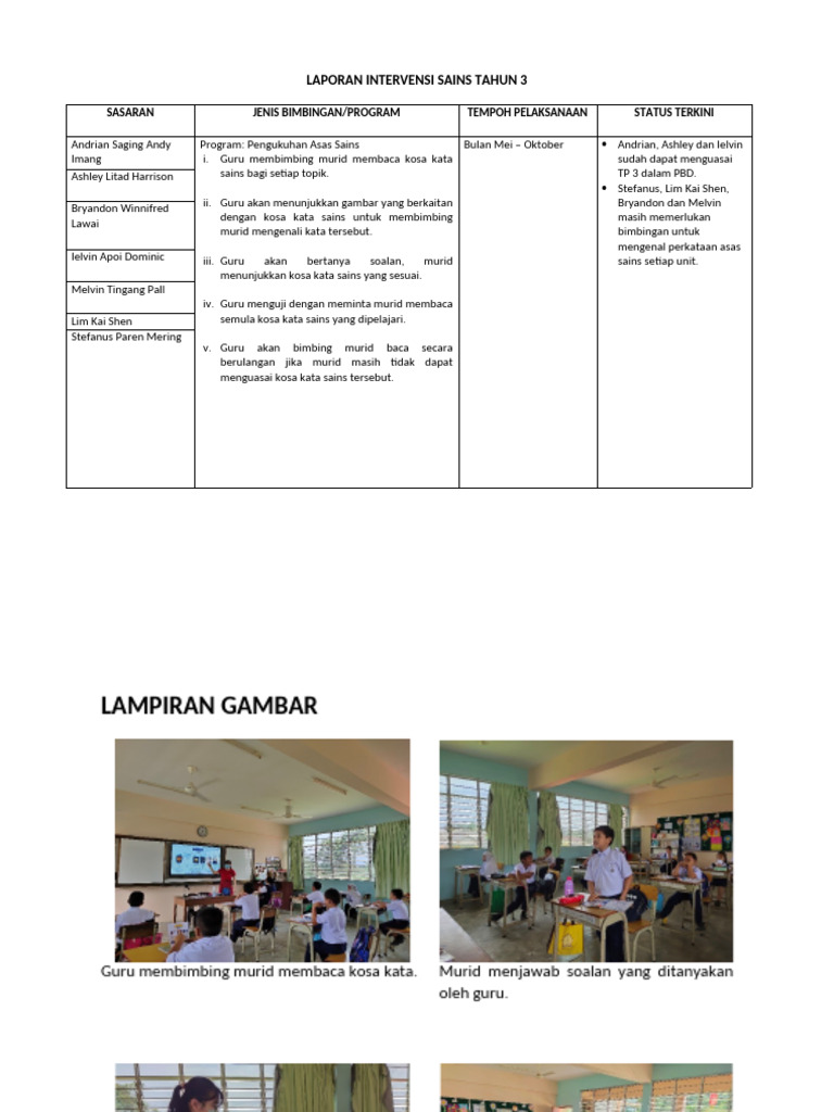 LAPORAN INTERVENSI SAINS TAHUN 3 | PDF