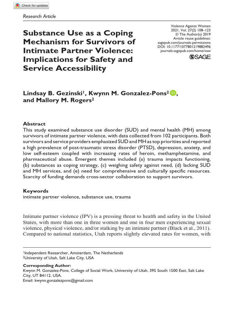 Substance Use As A Coping Mechanism For Survivors of Intimate Partner ...