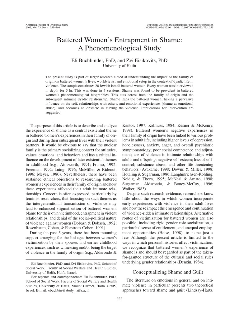 Battered Women's Entrapment in Shame - A Phenomenological Study | PDF ...