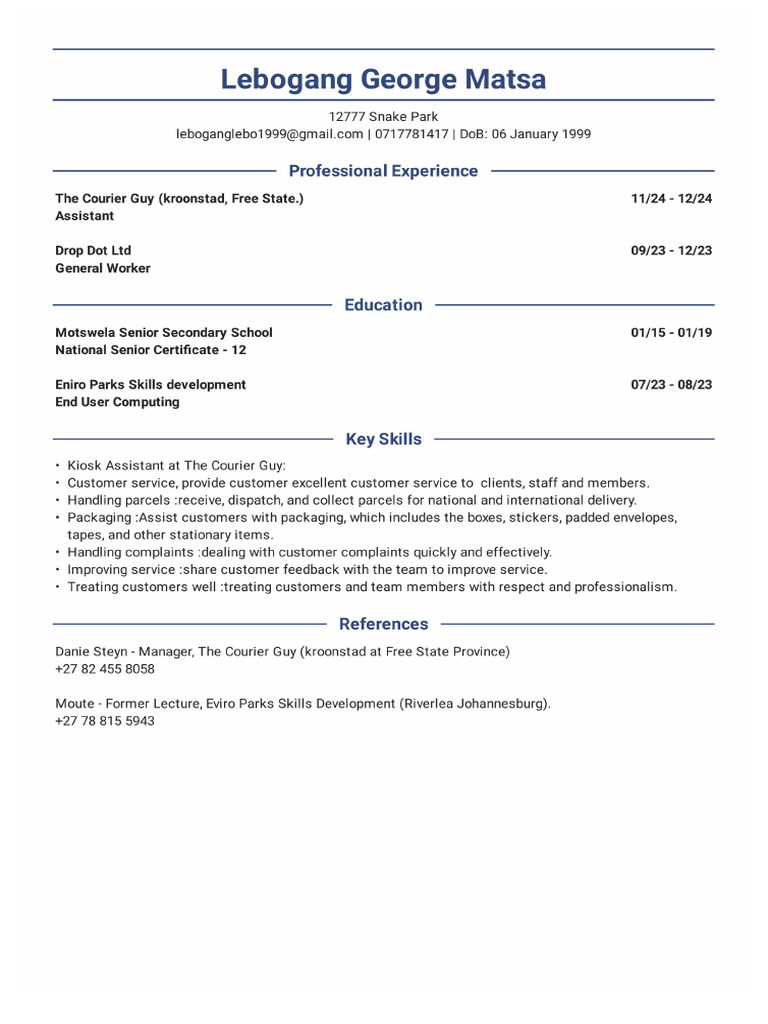Lebogang George Matsa CV | PDF