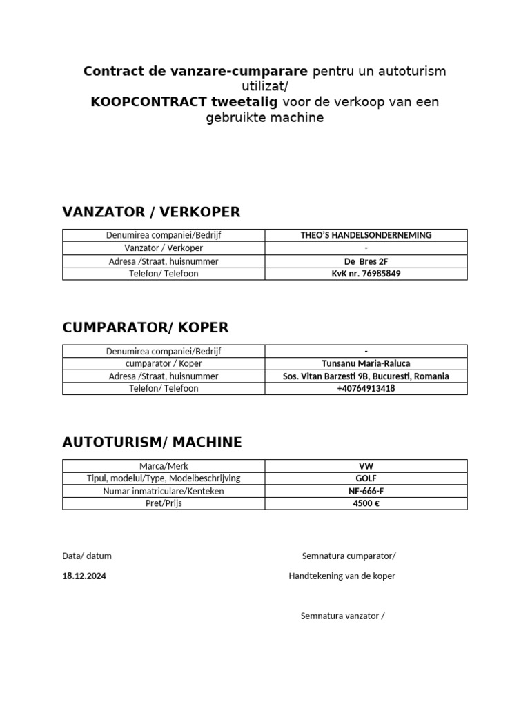 Contract de Vanzare Cumparare NLRO | PDF