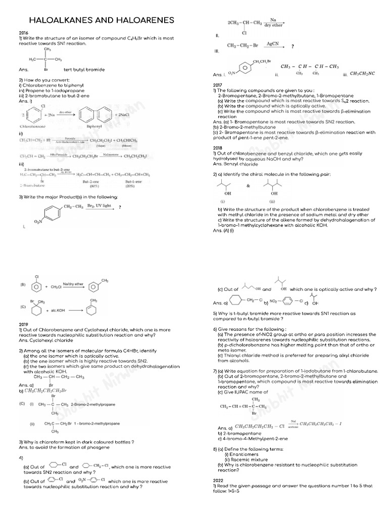 Class 12 Chemistry PYQs Shobhit Nirwan | PDF