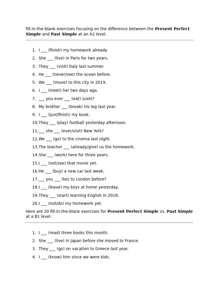 Past Simple Vs Present Perfect 1 | PDF