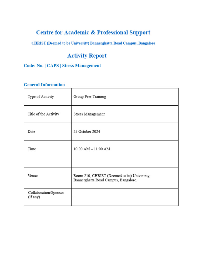 Activity Report - Stress Management-3 BBA FIB A | PDF | Stress (Biology ...