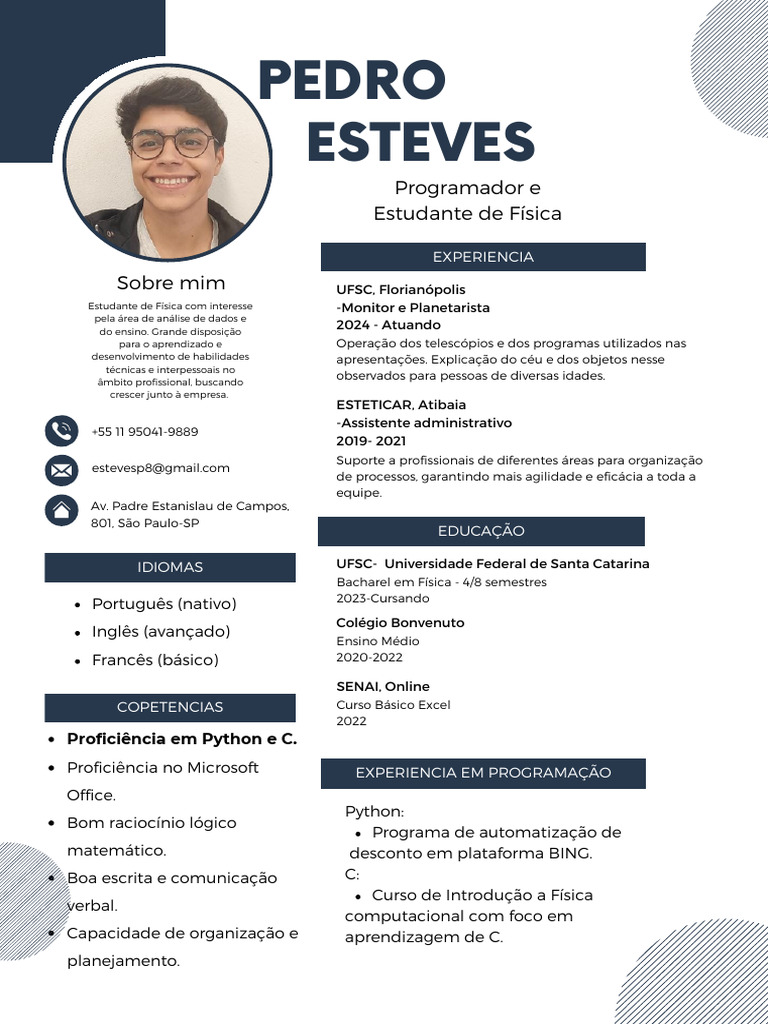 Curriculo Pedro Esteves | PDF | Física | Aprendizado