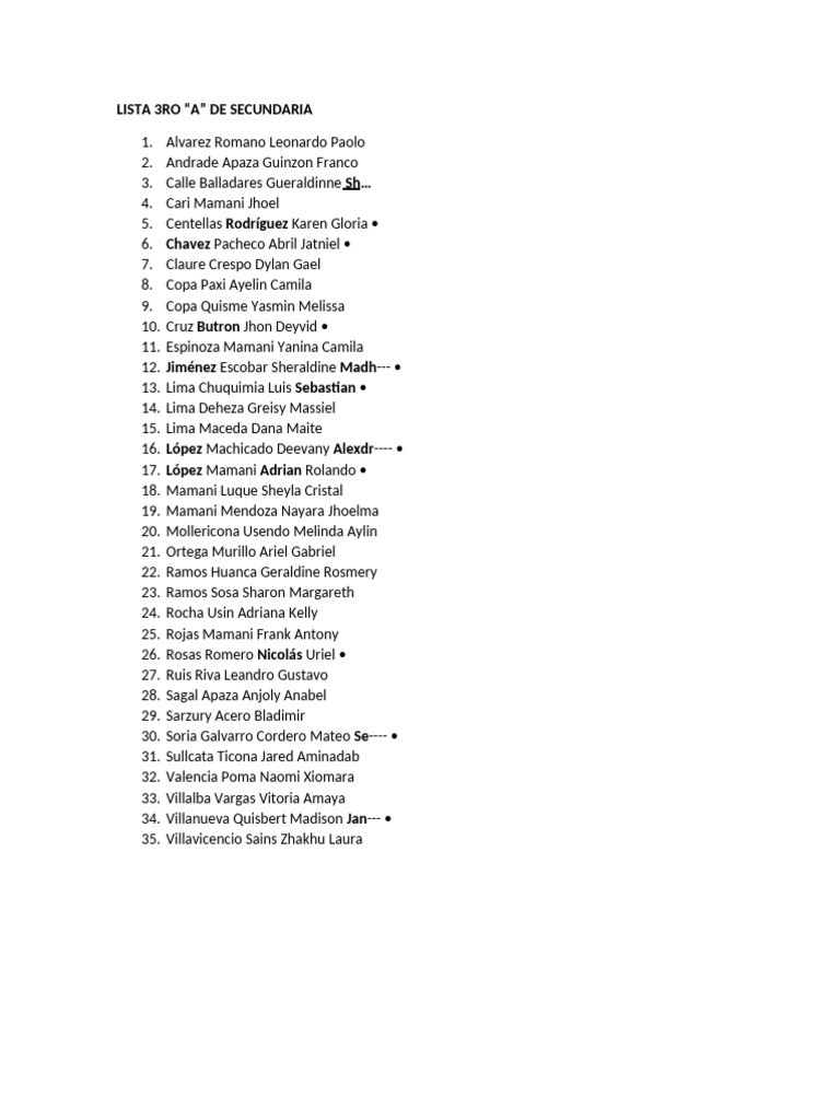 LISTAS DE 3ROS Y 4TOS | PDF