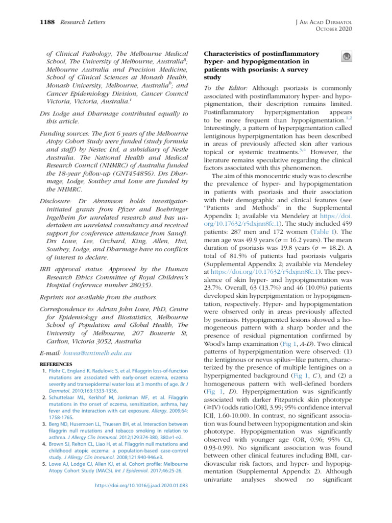 Postinflammatory Pigmentation in Psoriasis | PDF | Psoriasis | Skin Cancer