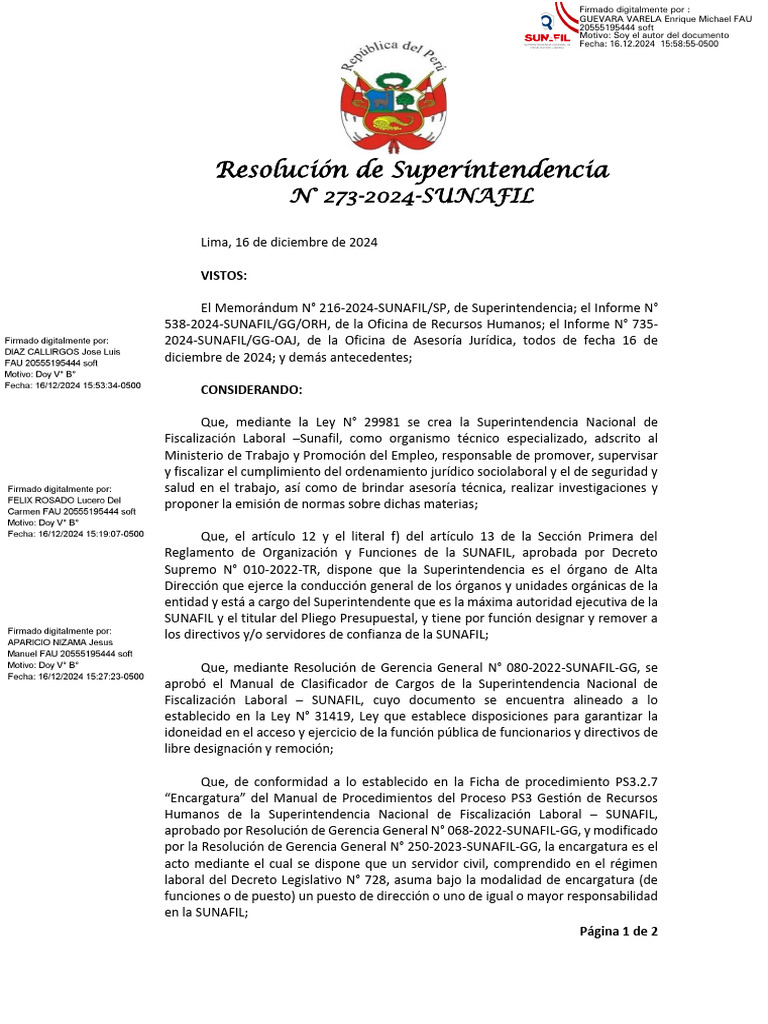 Rsi 273 2024 Sunafil | PDF | Justicia | Crimen y violencia