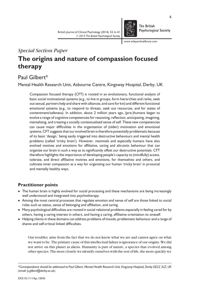 Dr. Paul Gilbert, 2014, The Origins and Nature of Compassion Focused ...