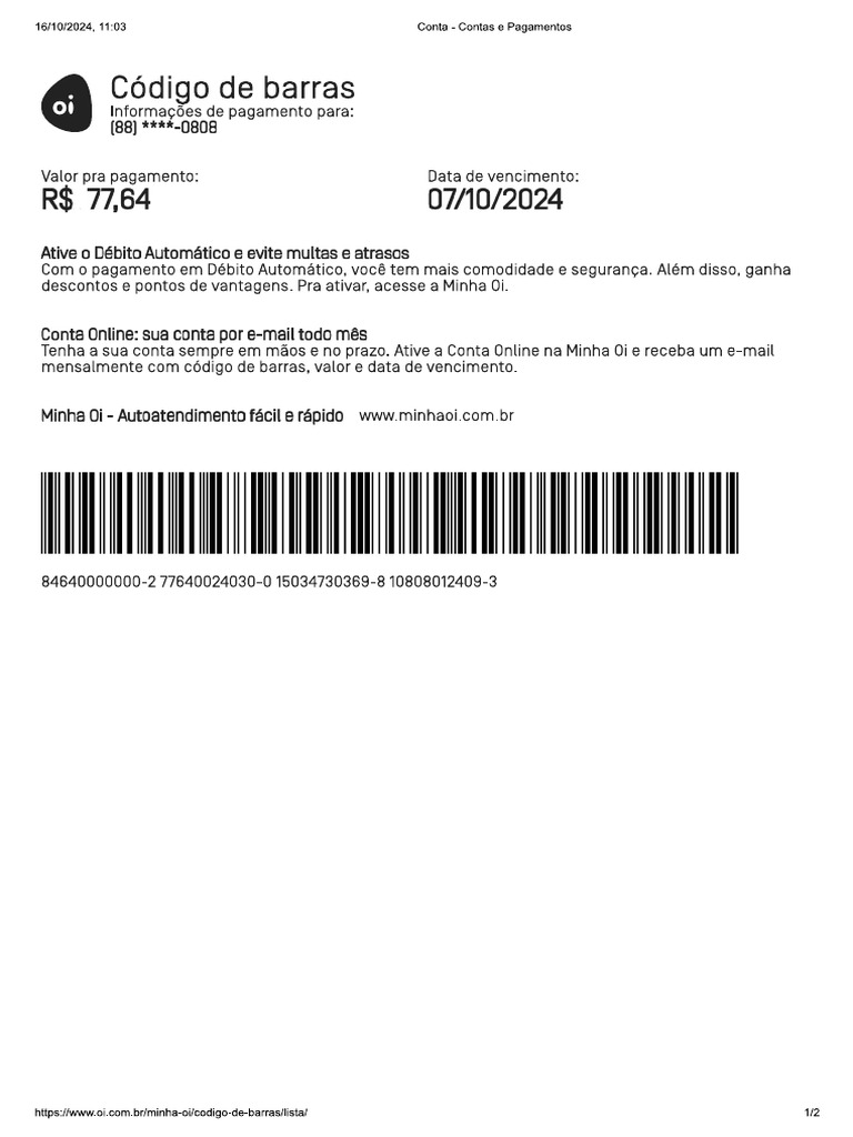 Conta oi 16-10-2024 | PDF