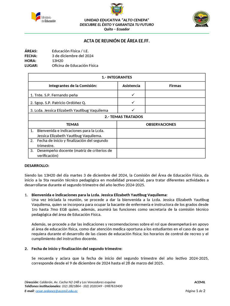 Acta No. 5 Reunión Área EE - FF. | PDF
